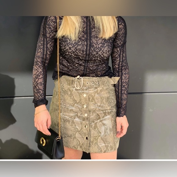 Zara | Skirts | Zara Faux Leather Python Belted High Waisted Skirt ...